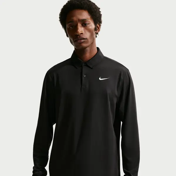 Nike Velocity Dri-fit Long-sleeve Chest Logo Golf Polo - Black