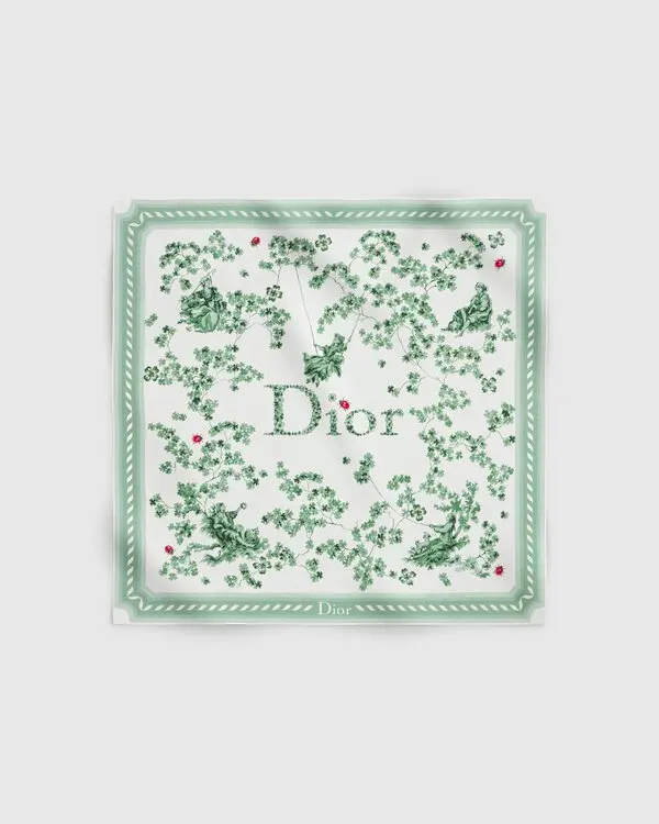 Dior Toile De Jouy Clover 90 Square Scarf - Green And White Silk Twill