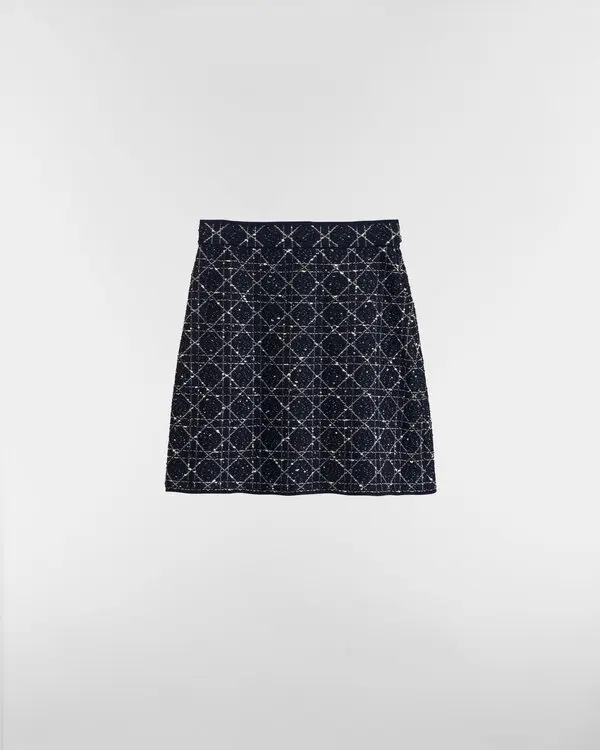 Dior Flared Miniskirt - Navy Blue And Ecru Tweed