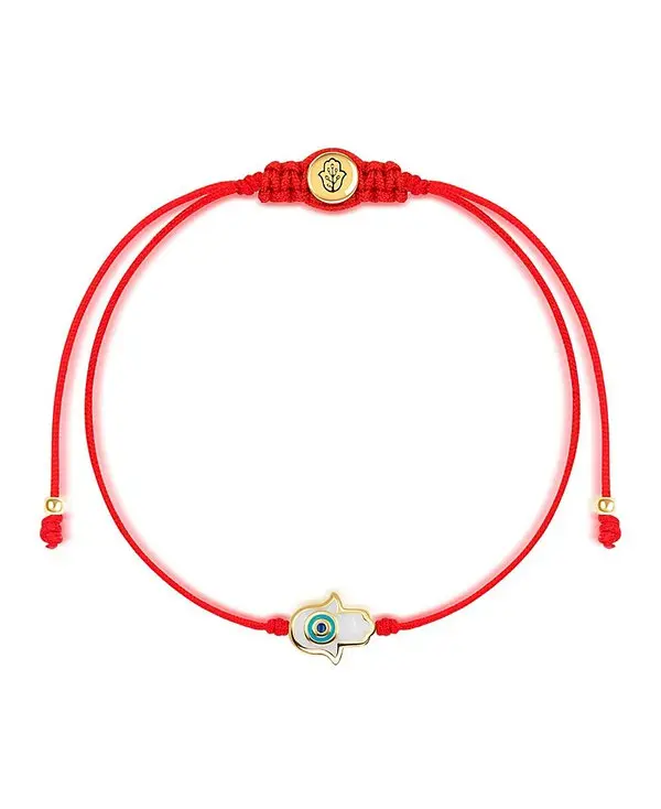 KARMA AND LUCK Charismatic Personality Enamel Hamsa Drawstring Bracelet - Red