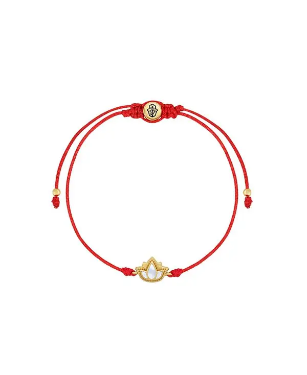 KARMA AND LUCK Blossoming Spirit Mother Of Pearl Lotus Drawstring Bracelet - Red