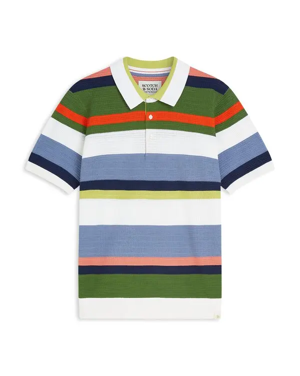 Scotch & Soda Structured Striped Knitted Polo Shirt - Off White