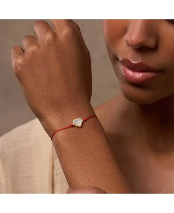 KARMA AND LUCK Mother Of Pearl Heart Charm Drawstring Bracelet - Red