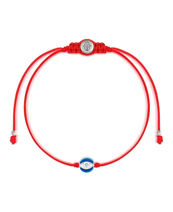 KARMA AND LUCK Navy Enamel Evil Eye Drawstring Bracelet - Red