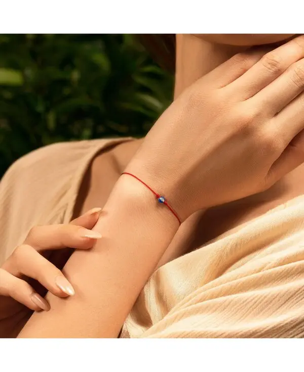 KARMA AND LUCK Navy Enamel Evil Eye Drawstring Bracelet - Red