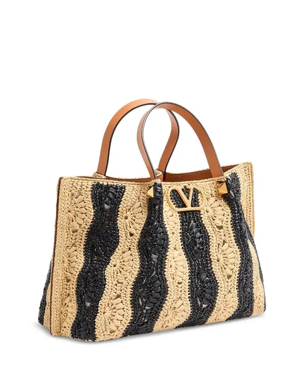 Valentino Garavani Medium Striped Raffia Tote Bag
