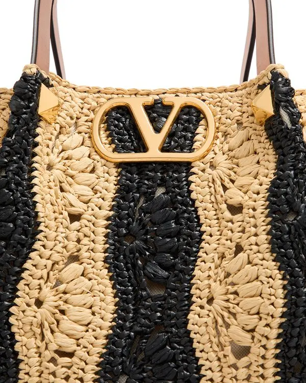 Valentino Garavani Medium Striped Raffia Tote Bag