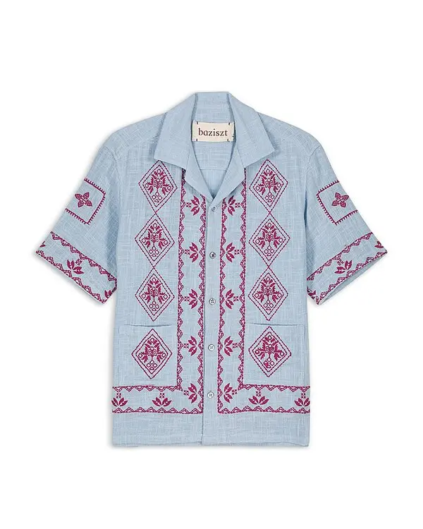 BAZISZT Embroidered Button Front Camp Shirt