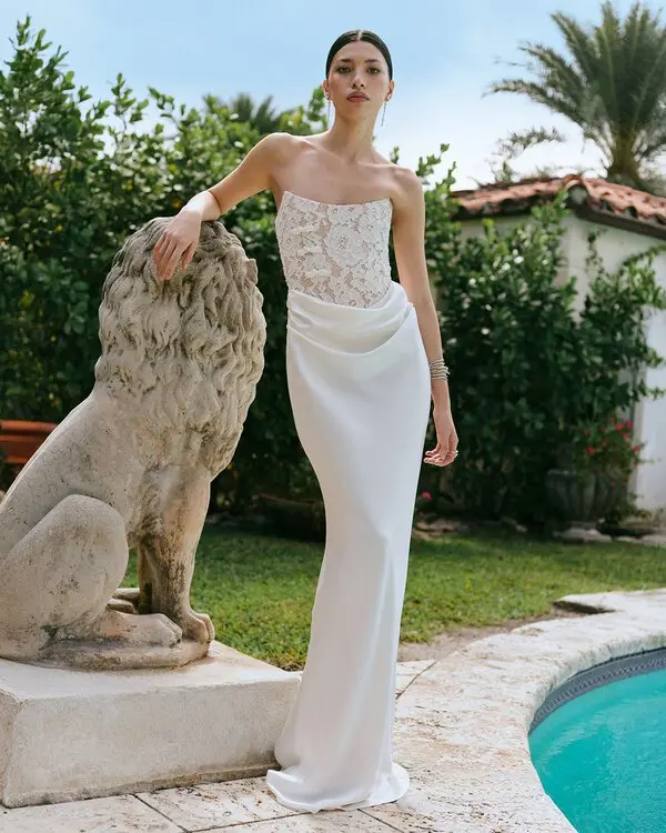 Sau Lee Blair Lace Strapless Dress In White | Editorialist