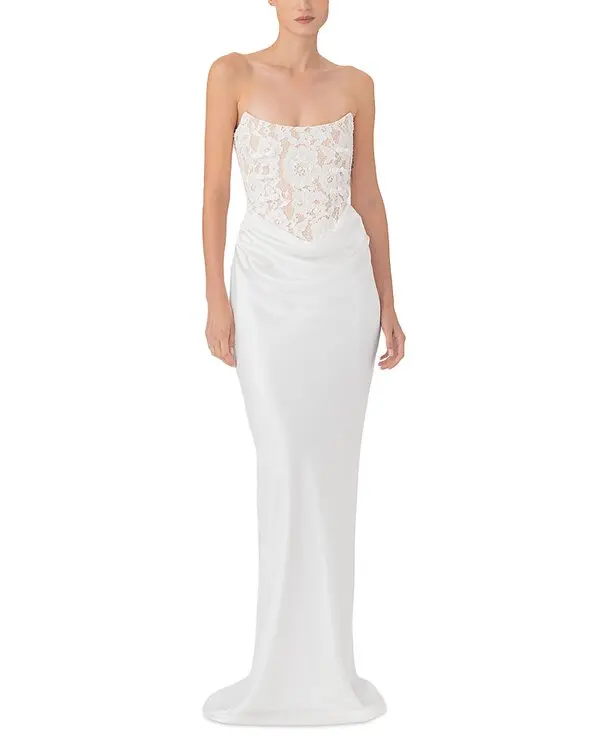 SAU LEE Blair Lace Strapless Dress - White