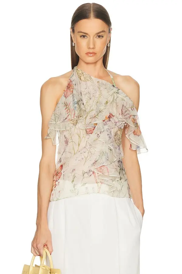 Alexander McQueen Halter Neck Ruffle Top - Ivory