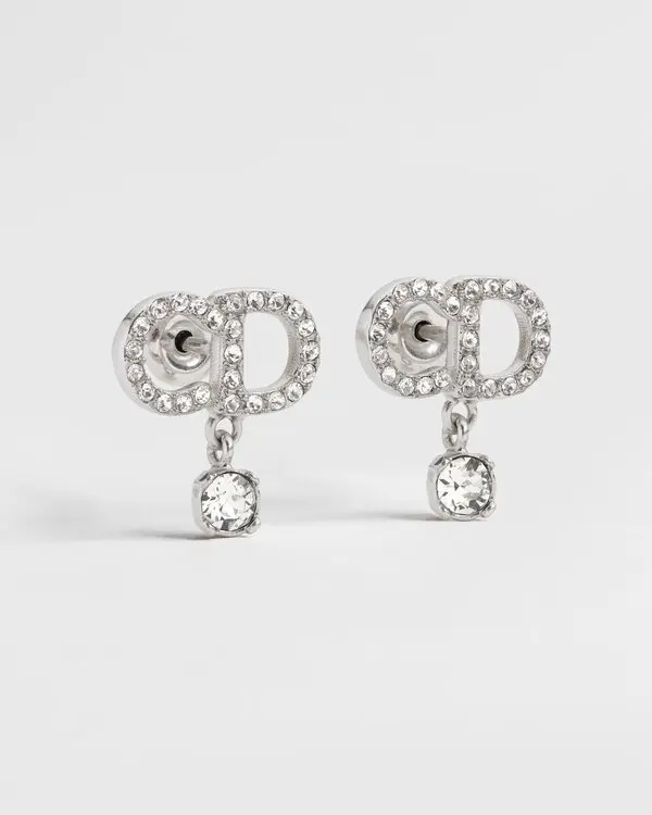 Dior Cd Signature Earrings - Silver-finish Metal And Crystals