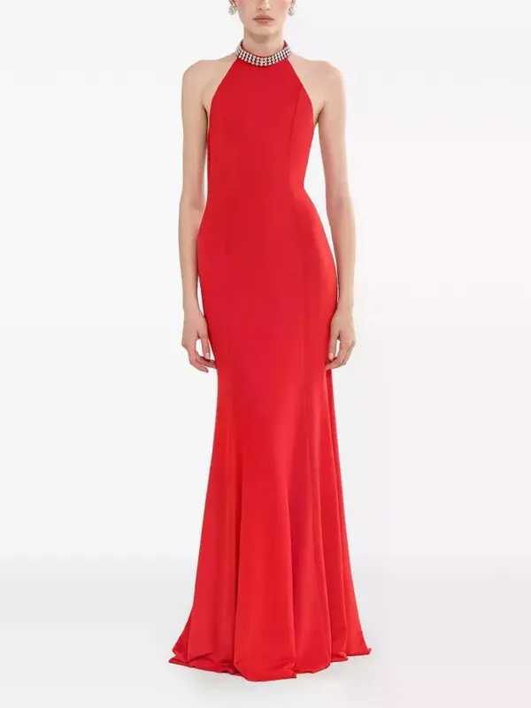 NISSA Backless Crystal Embellished Maxi Dress - Red