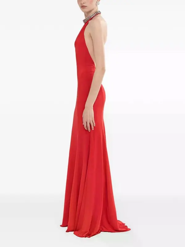 NISSA Backless Crystal Embellished Maxi Dress - Red