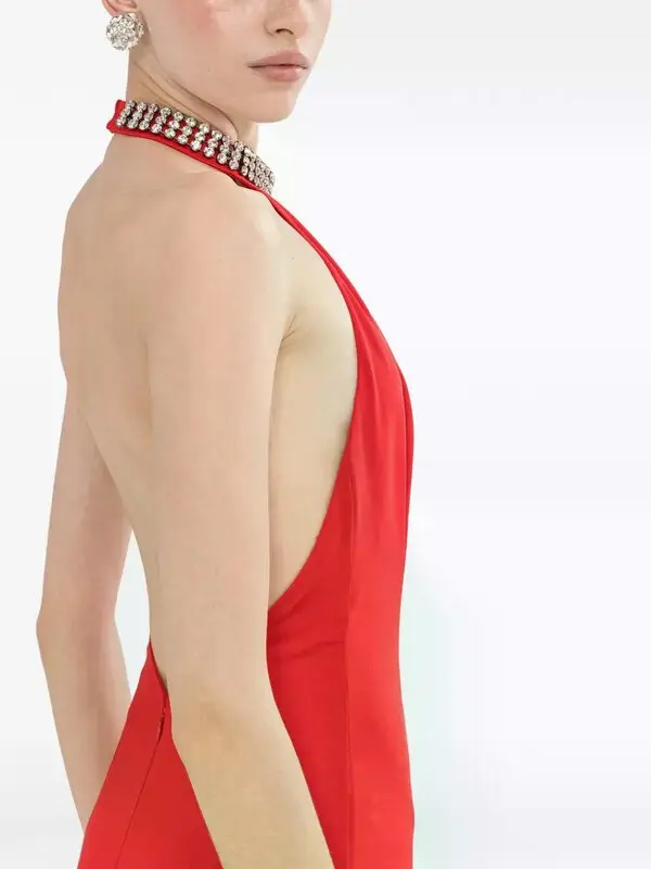 NISSA Backless Crystal Embellished Maxi Dress - Red