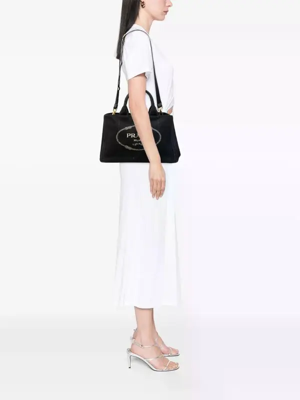 Prada Canvas Canapa Logo Satchel - Black
