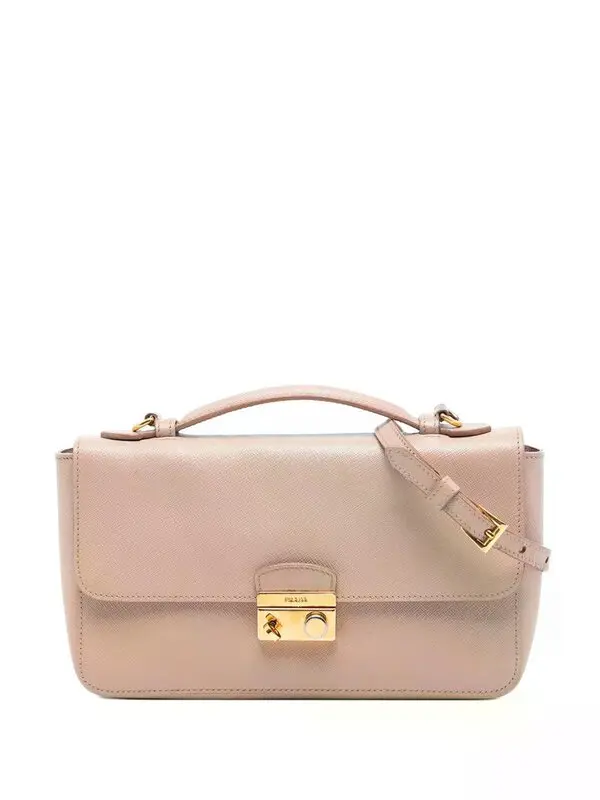 Prada Saffiano Sound Lock Satchel - Brown