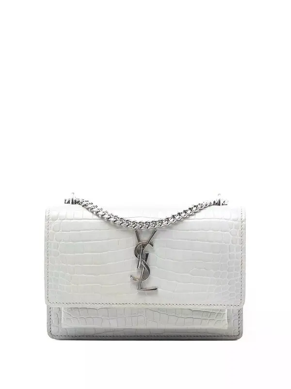 Saint Laurent Mini Croc Embossed Leather Monogram Sunset Wallet On Chain