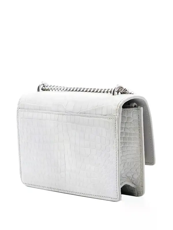 Saint Laurent Mini Croc Embossed Leather Monogram Sunset Wallet On Chain