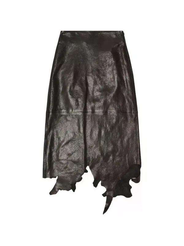 DIESEL® Nappa Leather Irregular Hem Midi Skirt
