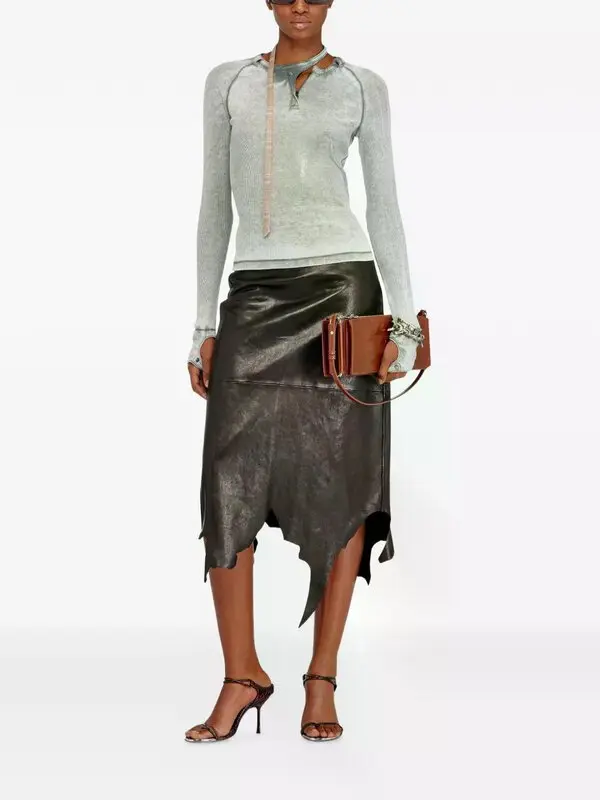 DIESEL® Nappa Leather Irregular Hem Midi Skirt