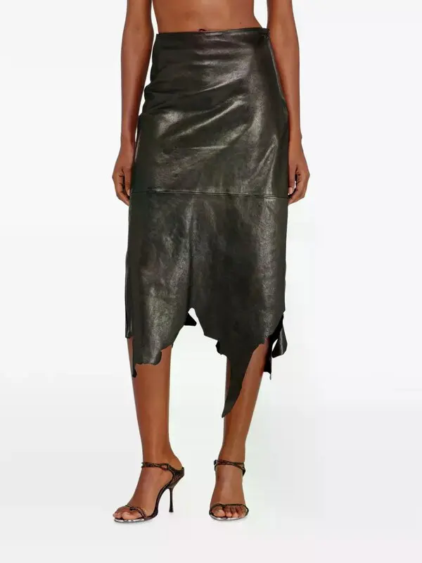 DIESEL® Nappa Leather Irregular Hem Midi Skirt