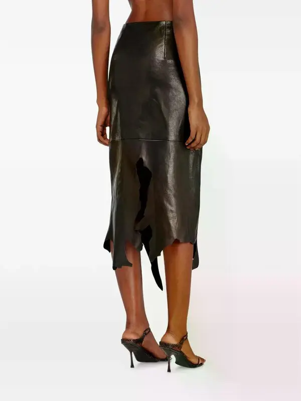 DIESEL® Nappa Leather Irregular Hem Midi Skirt