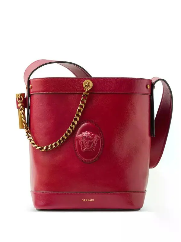 Versace Small Leather Bucket Bag With Medusa Cameo - Red