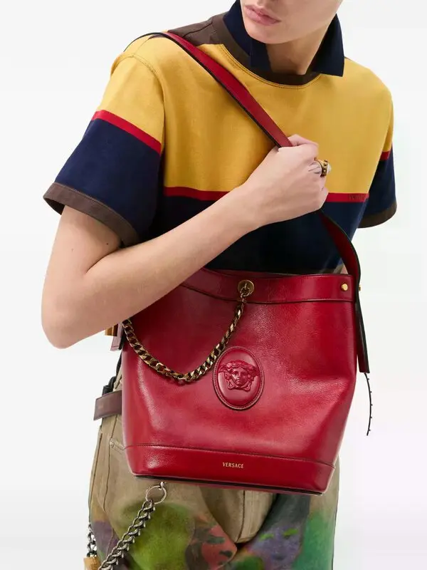 Versace Small Leather Bucket Bag With Medusa Cameo - Red