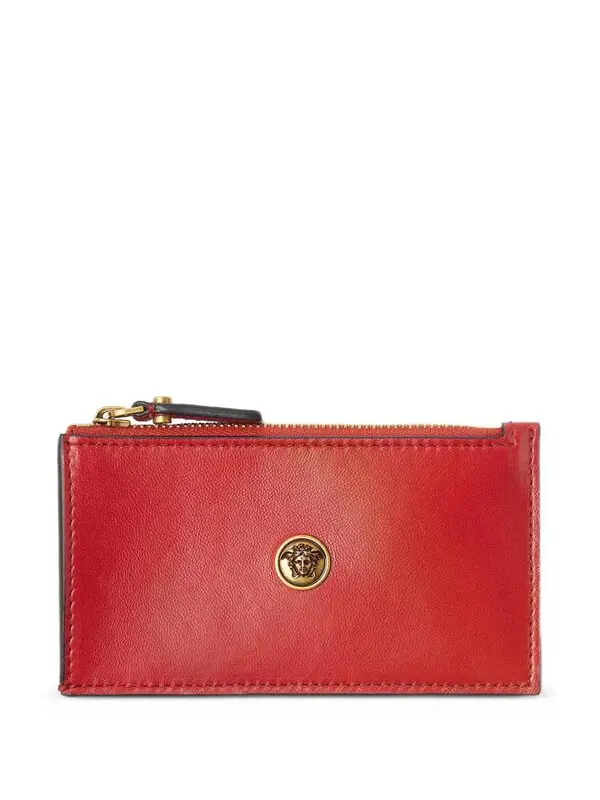 Versace Emblème Leather Zip Card Holder - Red