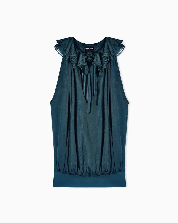 Giorgio Armani Viscose Top With Ruffle Detailing - Green
