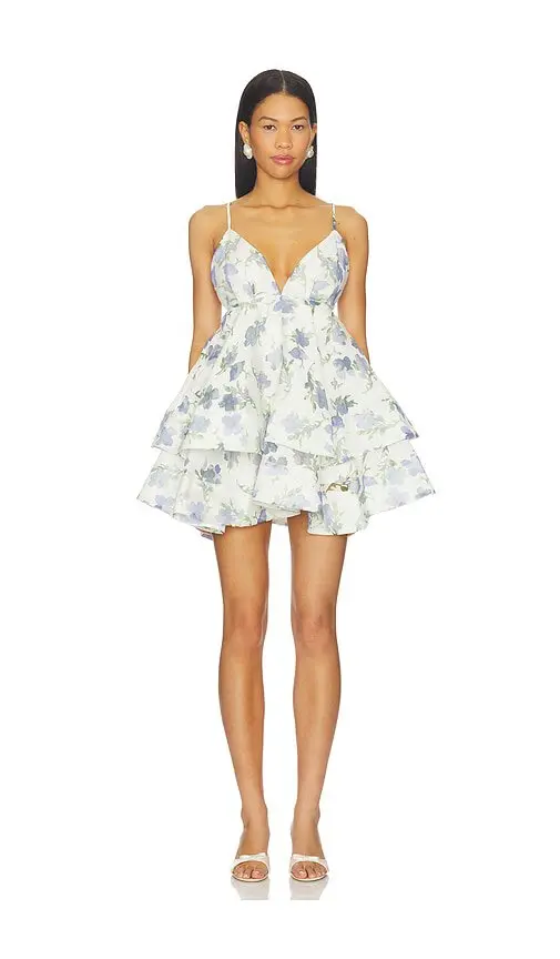 ELLIATT Cleo Mini Dress In Ivory,blue - Ivory Floral Print
