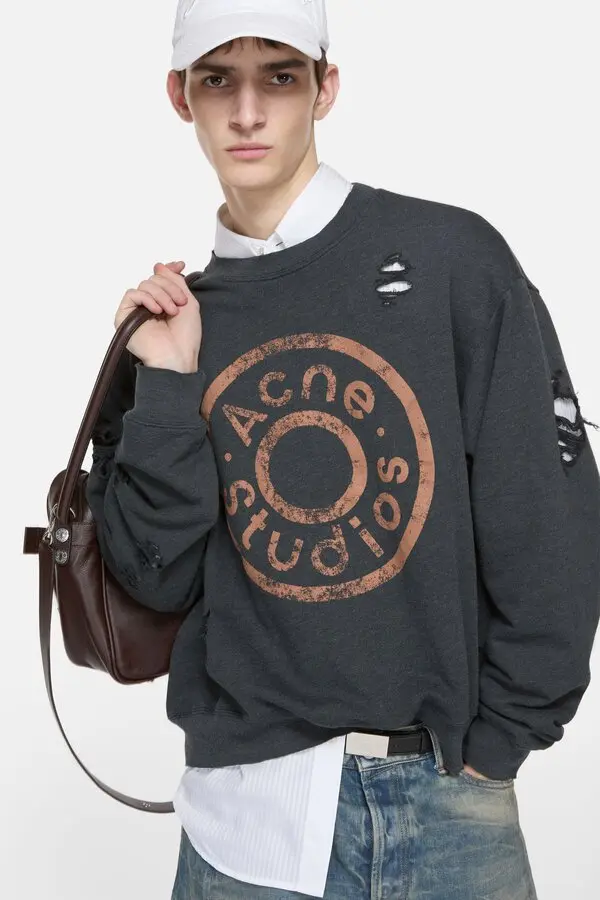 Acne Studios Sweater Printed Logo - Black Melange
