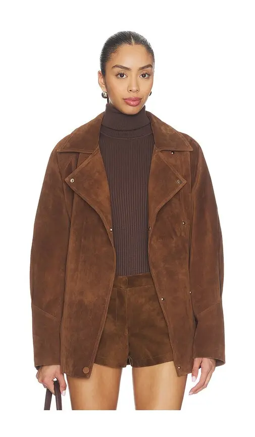 AEXAE Leather Suede Belted Jacket In Brown