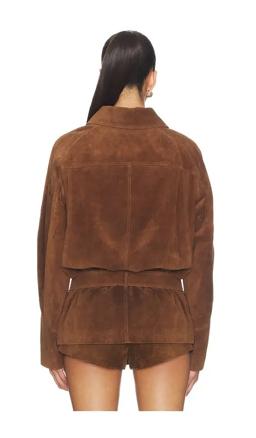 AEXAE Leather Suede Belted Jacket In Brown