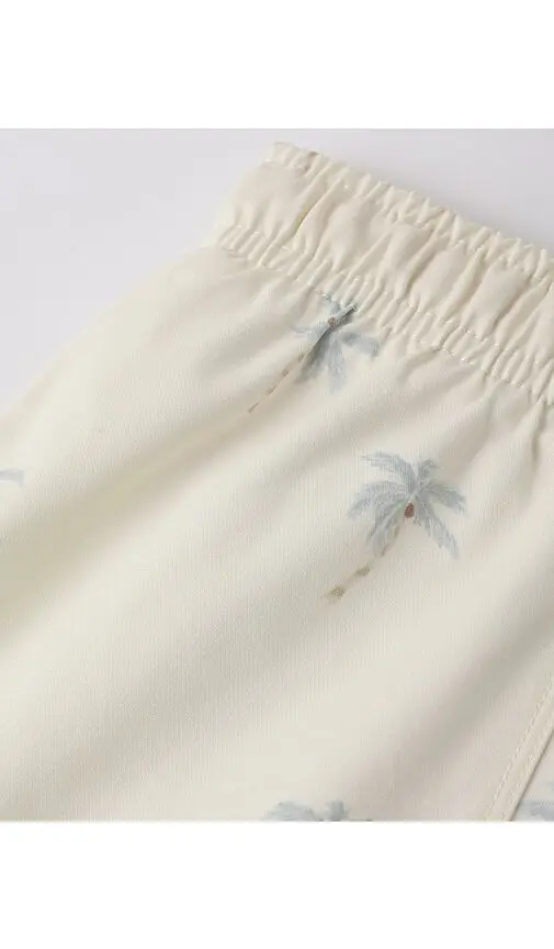 RYLEE + CRU Swim Trunk In Ivory - Palms