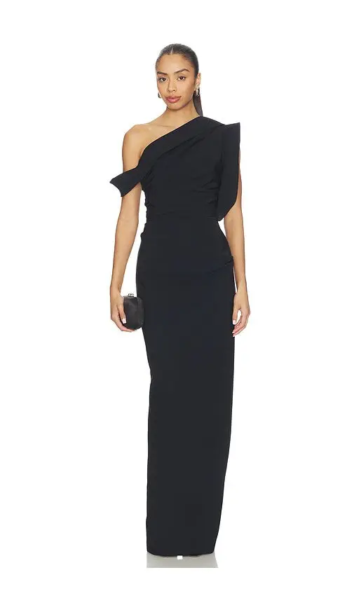 Rachel Gilbert Rowana One Shoulder Gown - Black