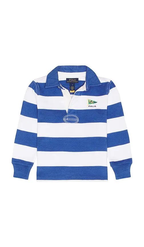 Polo Ralph Lauren Long Sleeve Jersey Knit Rugby Striped Pullover In White,blue - Liberty & White