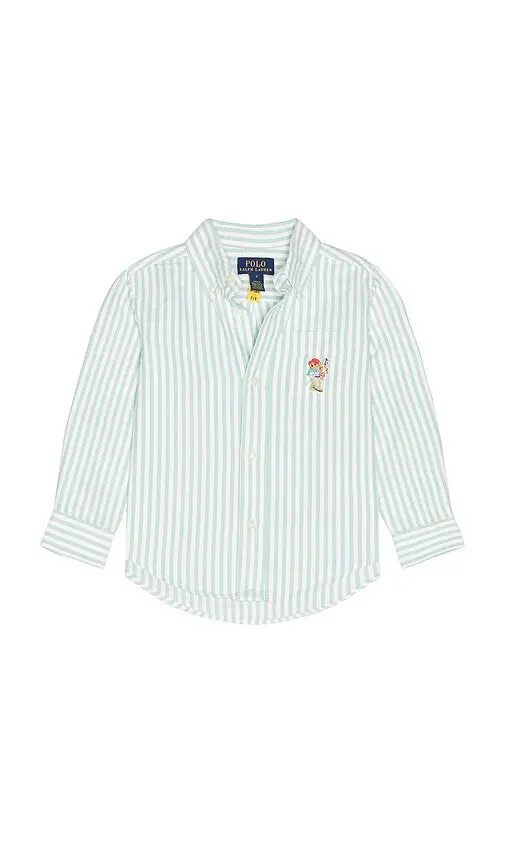 Polo Ralph Lauren Long Sleeve Classic Oxford Striped Sport Shirt In Green - Green White
