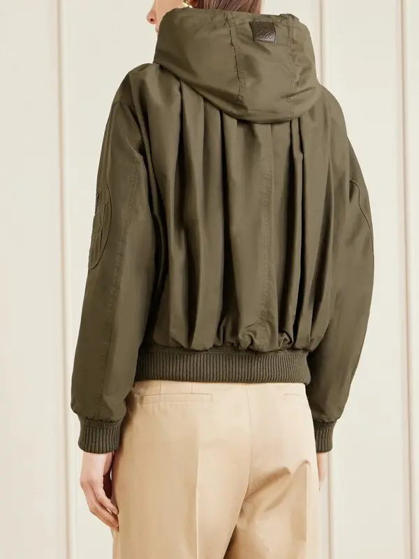 Loewe Hooded Cotton-blend Jacket With Leather Trim - Green