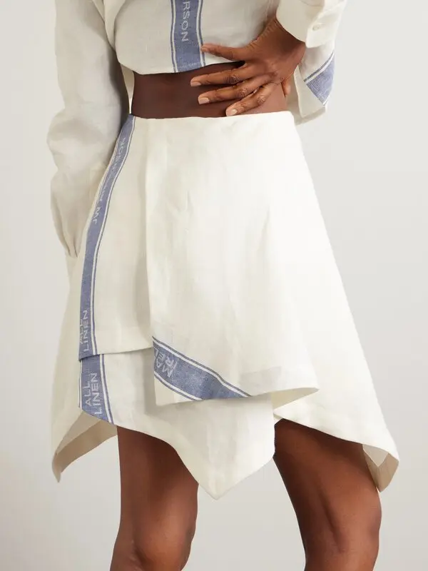 JW Anderson Asymmetric Linen-jacquard Mini Skirt - Neutrals
