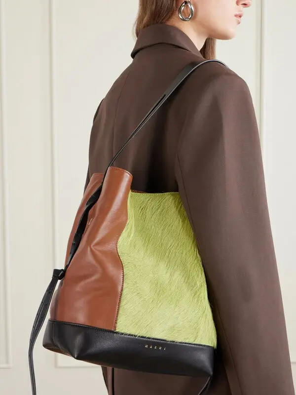 Marni Pod 2.0 Leather And Calf Hair Shoulder Bag - Multi