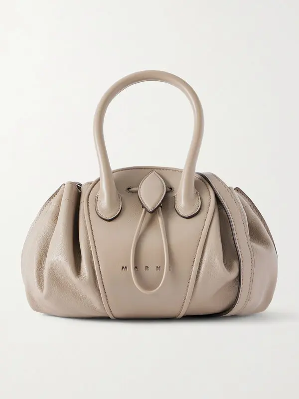 Marni Tulipea Small Ruched Leather Shoulder Bag - Neutrals