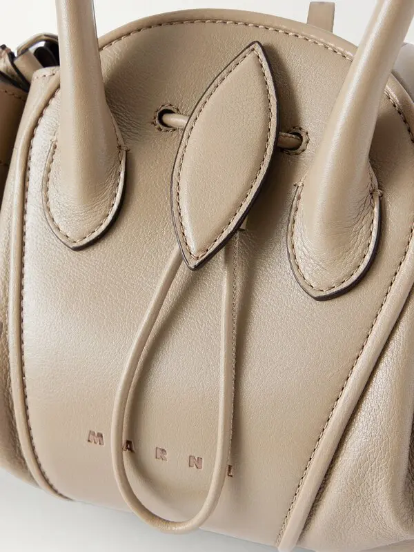 Marni Tulipea Small Ruched Leather Shoulder Bag - Neutrals