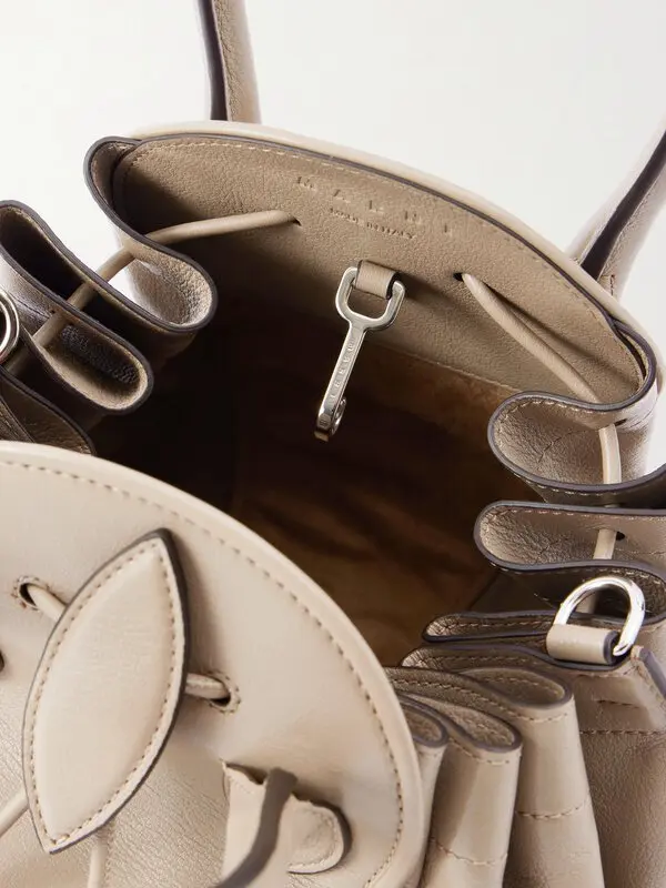 Marni Tulipea Small Ruched Leather Shoulder Bag - Neutrals