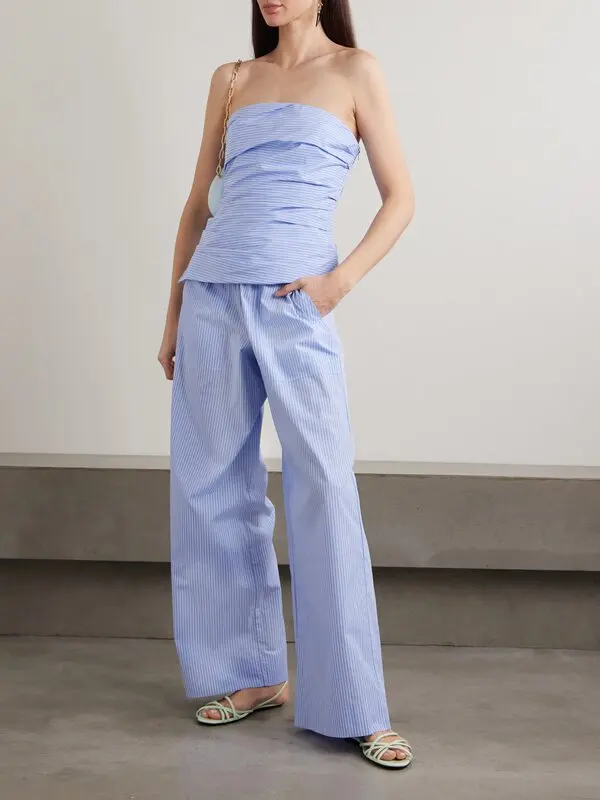 Simkhai Emerson Strapless Pinstriped Bustier Top - Blue