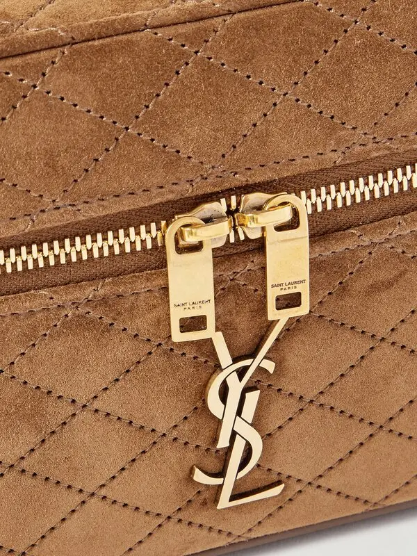 Saint Laurent Gaby Vanity Mini Quilted Suede Shoulder Bag - Brown