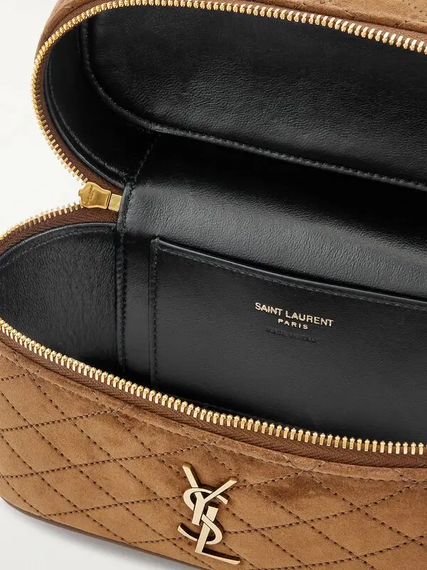 Saint Laurent Gaby Vanity Mini Quilted Suede Shoulder Bag - Brown