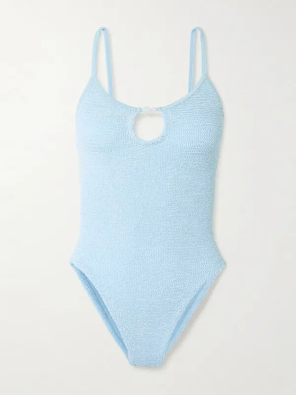 Hunza G Mia Bead-embellished Crinkle Swimsuit - Blue