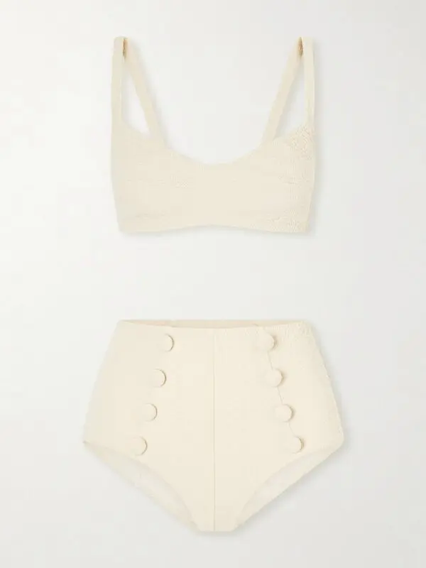 Lisa Marie Fernandez Seersucker High-rise Bikini - Neutrals